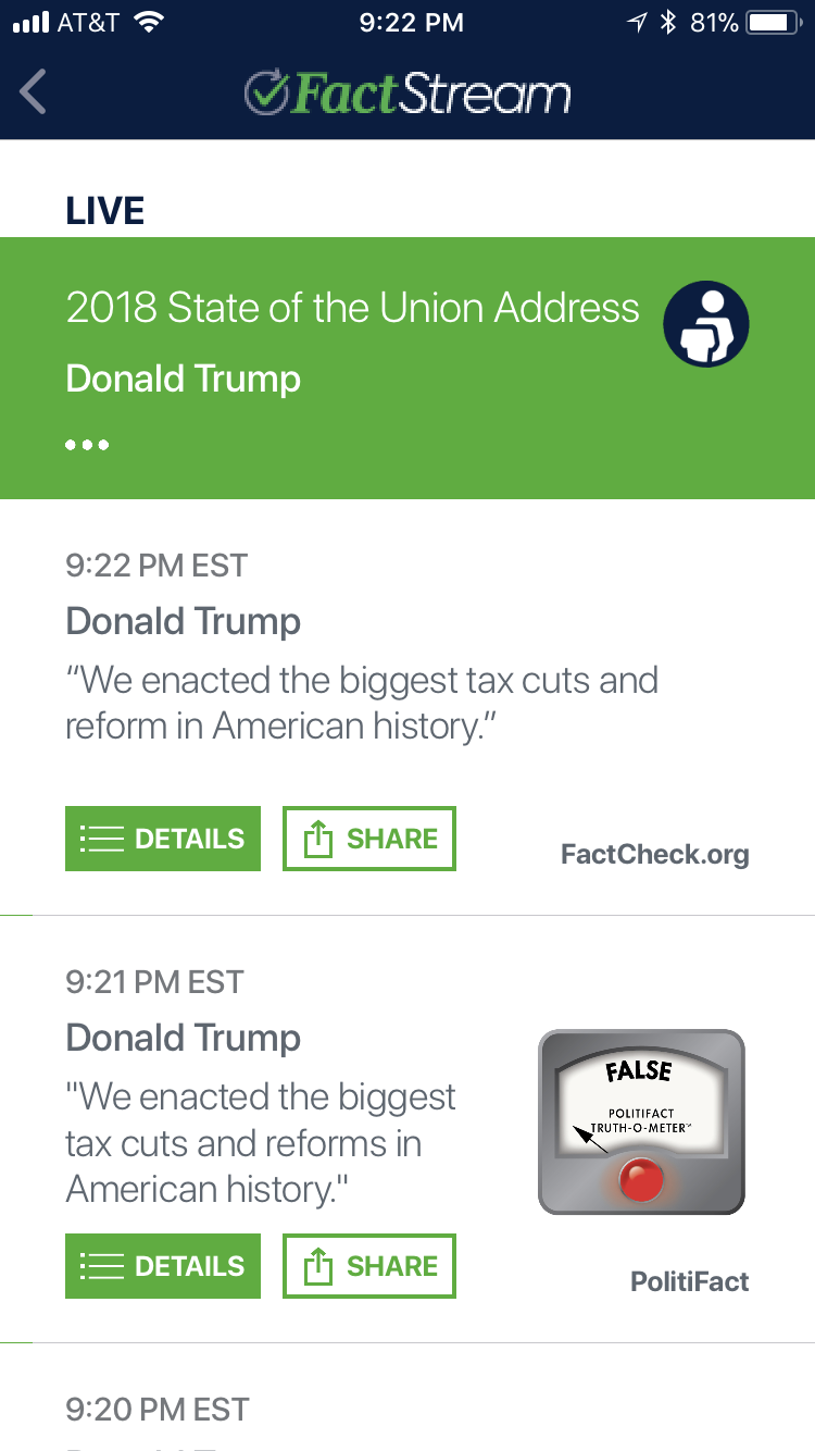 FactStream: Feedback on Live Fact-Checking App After State of the Union